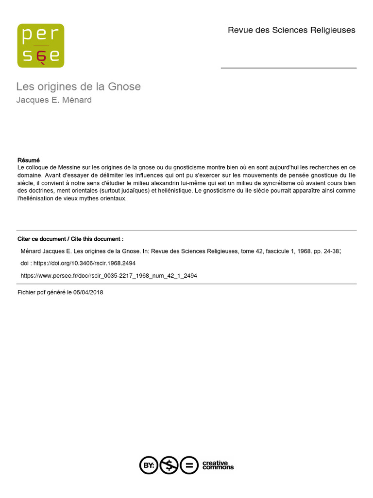 Origines et définitions de la Gnose | PDF | Gnosticisme | Gnose
