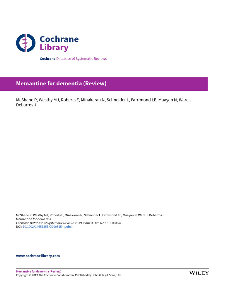 Memantine For Dementia (Review) | PDF | Dementia | Systematic Review