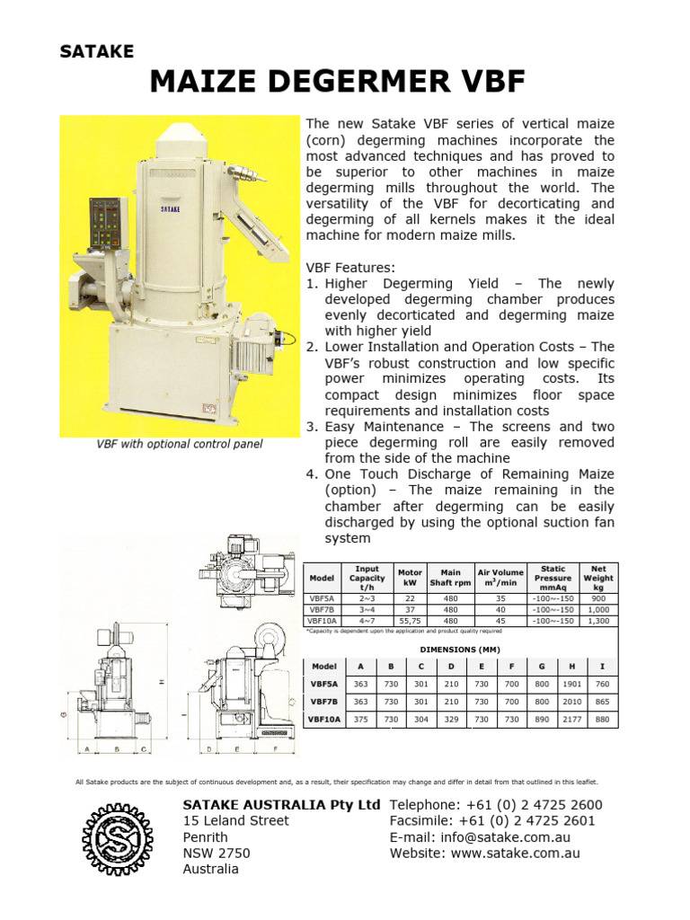 VBF Maize Degermer | PDF | Maize | Mechanical Engineering