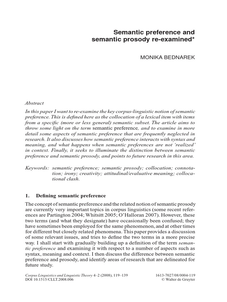 Bednarek, M. (2008) - Semantic Preference and Semantic Prosody Re-Examined. Corpus Linguistics ...