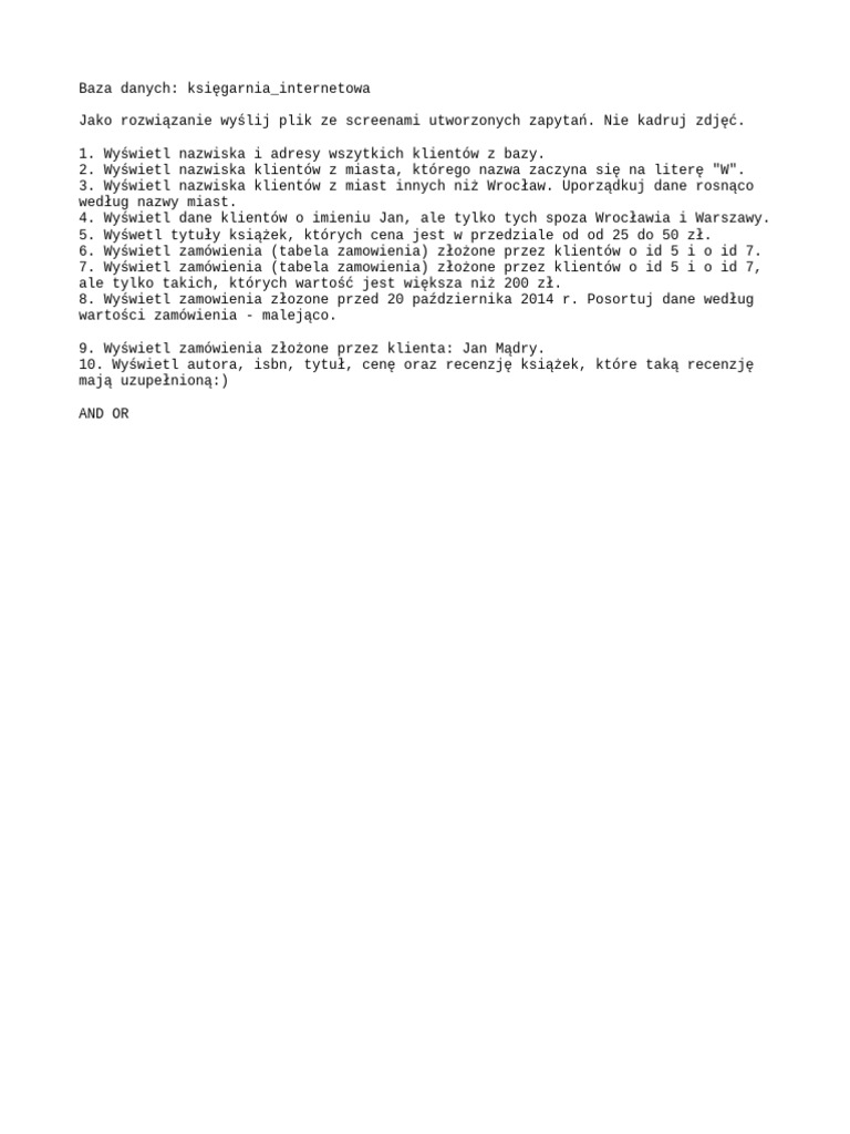 Bazy Ksiegarnia Internetowa Sql1 Where Pdf
