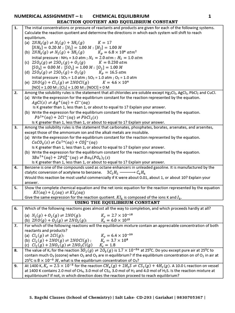 Numerical Assignment_chemical Equilibrium-i | PDF | Chemical ...