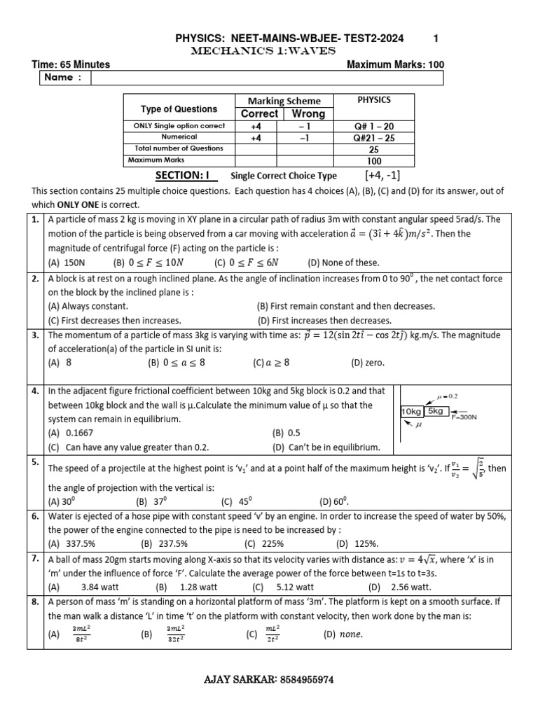 Mains Neet Class 2 | Download Free PDF | Force | Collision