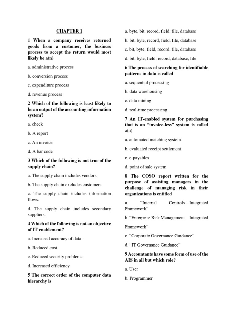 MCQ Chap 1-7. | PDF | Audit | Internal Control