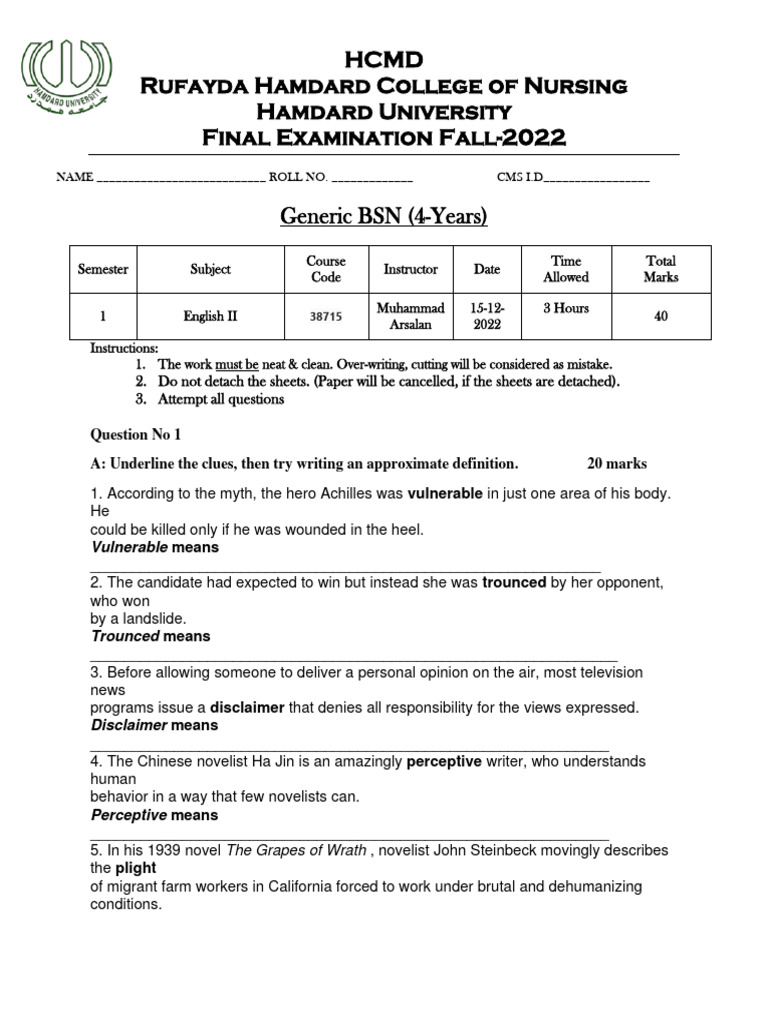 English 2 BSN 2 Final | PDF