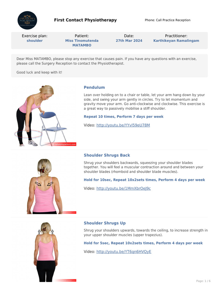 Shoulder Rehabilitation Exercise Plan | PDF | Shoulder | Anatomy