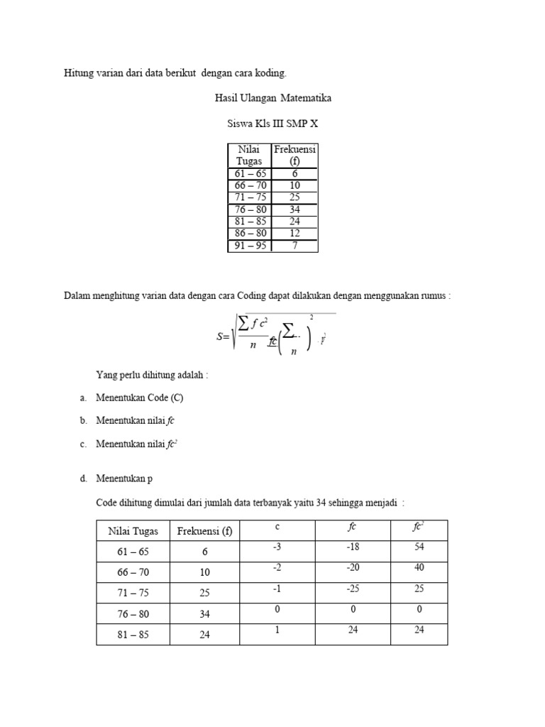 Varian Data Ulangan Matematika SMP | PDF