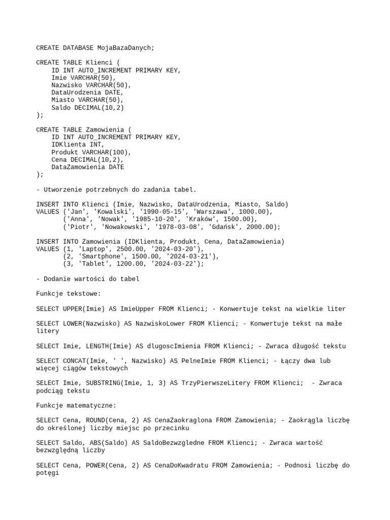 SQL Komendy | PDF