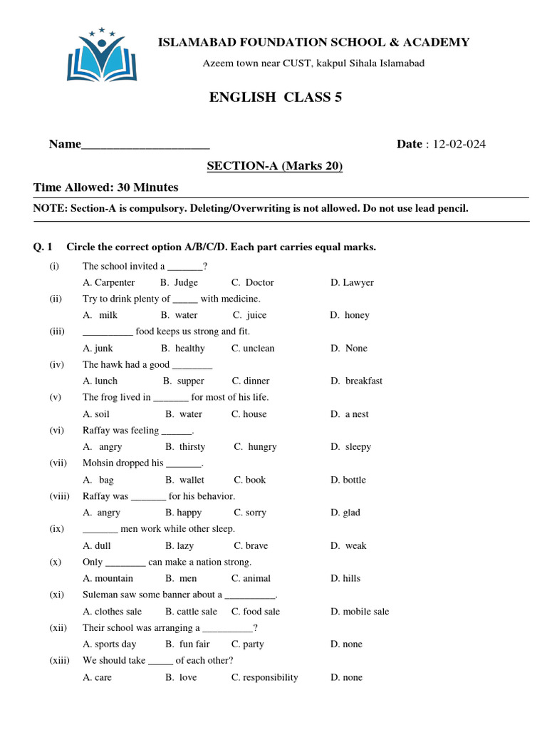 English Class 5 Pdf
