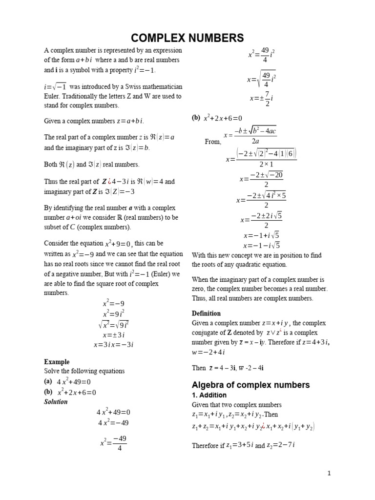 Chapt 6 - Complex Numbers-1 | PDF | Complex Number | Numbers Chapt 6 - Complex Numbers-1 | PDF | Complex Number | Numbers