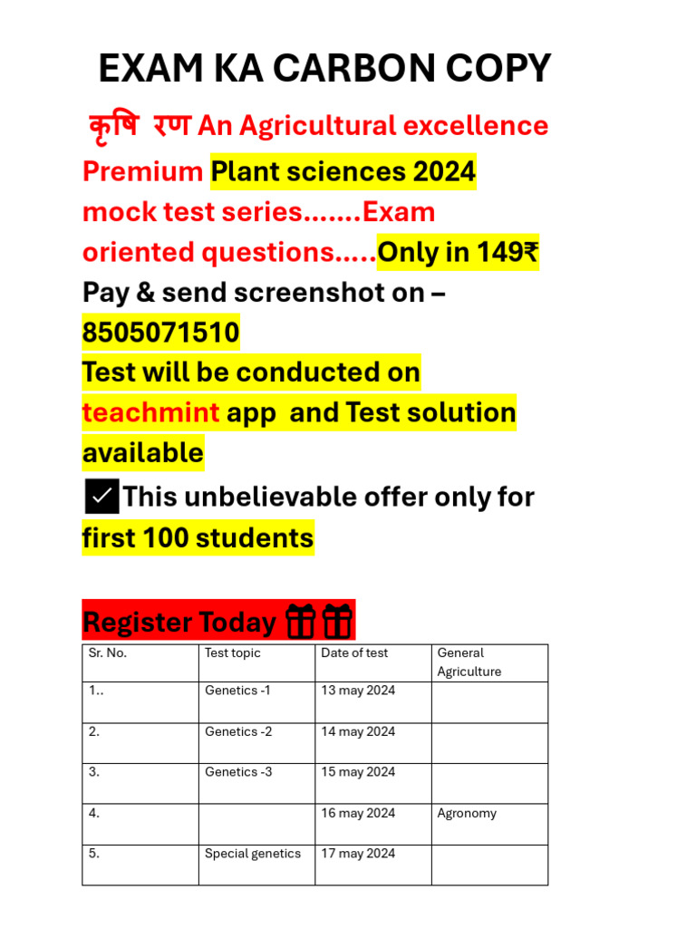 Agricultural Mock Test Series 2024 | PDF | Plants | Agronomy