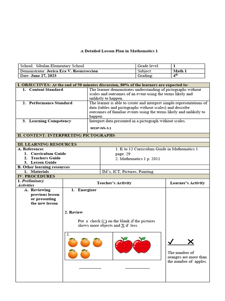 Interpreting Pictograph 1 COT | PDF | Learning | Curriculum