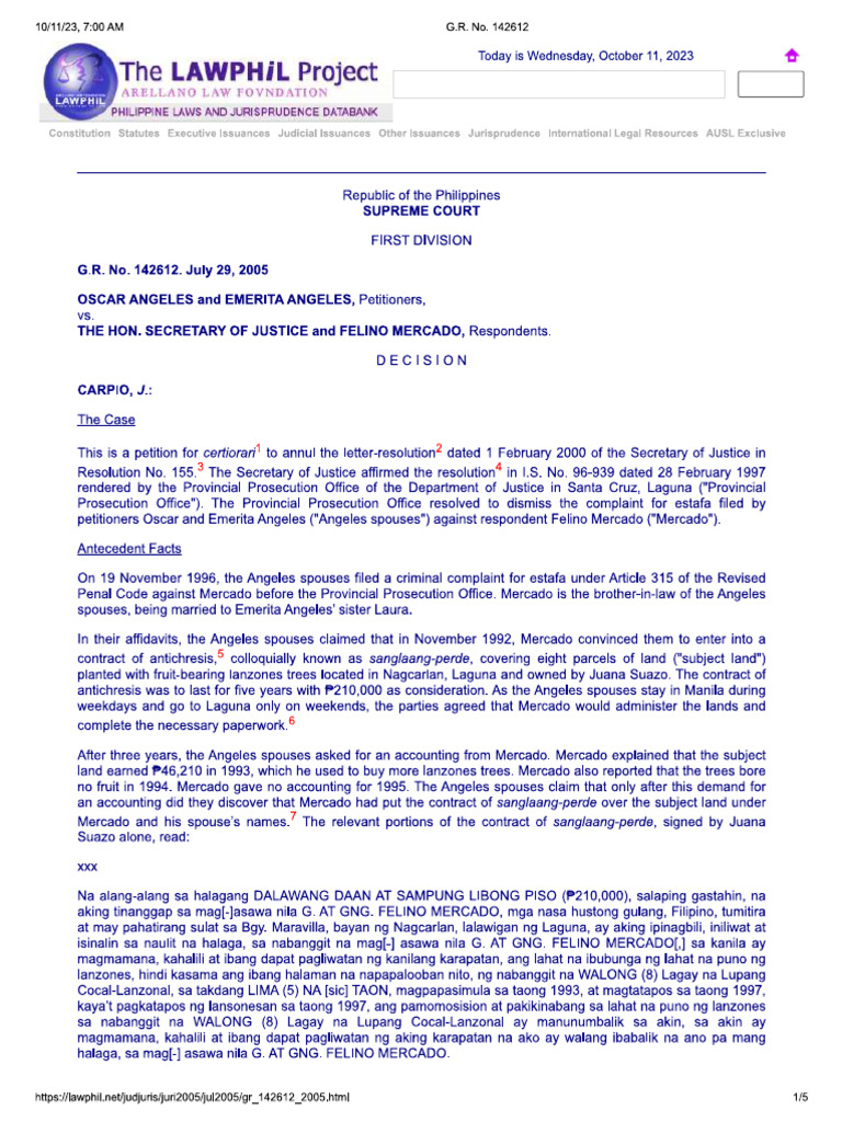 Angeles vs. SOJ | PDF