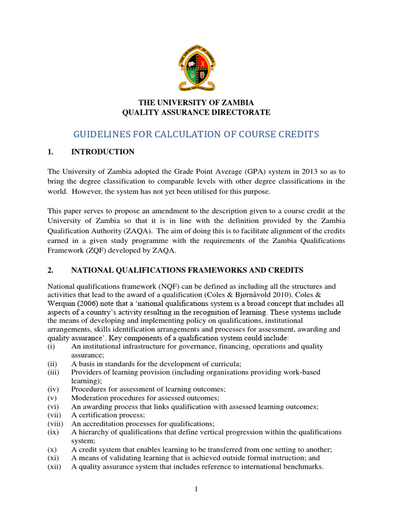Guidelines For Calculation of Course Credits - 0 | PDF | Course Credit