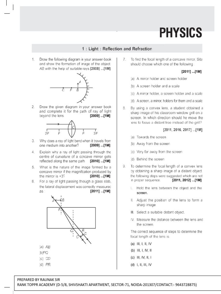 Physics PYQ Worksheet | PDF
