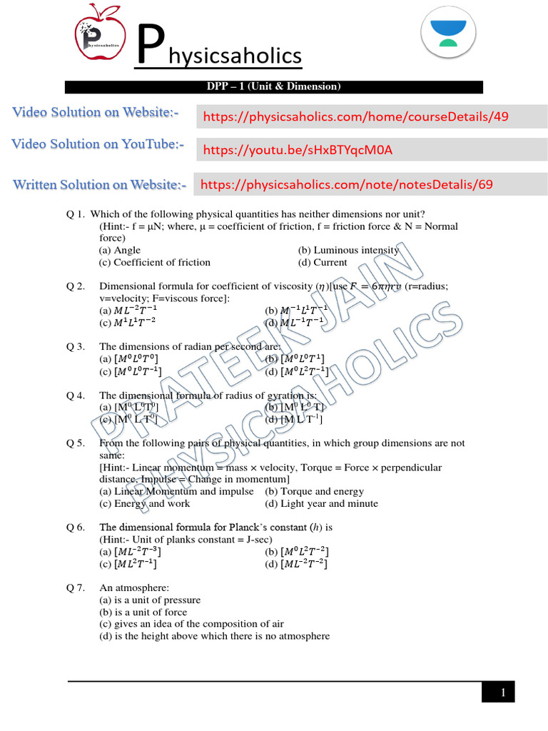 Uploads1649420168dpp 1 Units And Dimensional Formula Pdf Force Torque