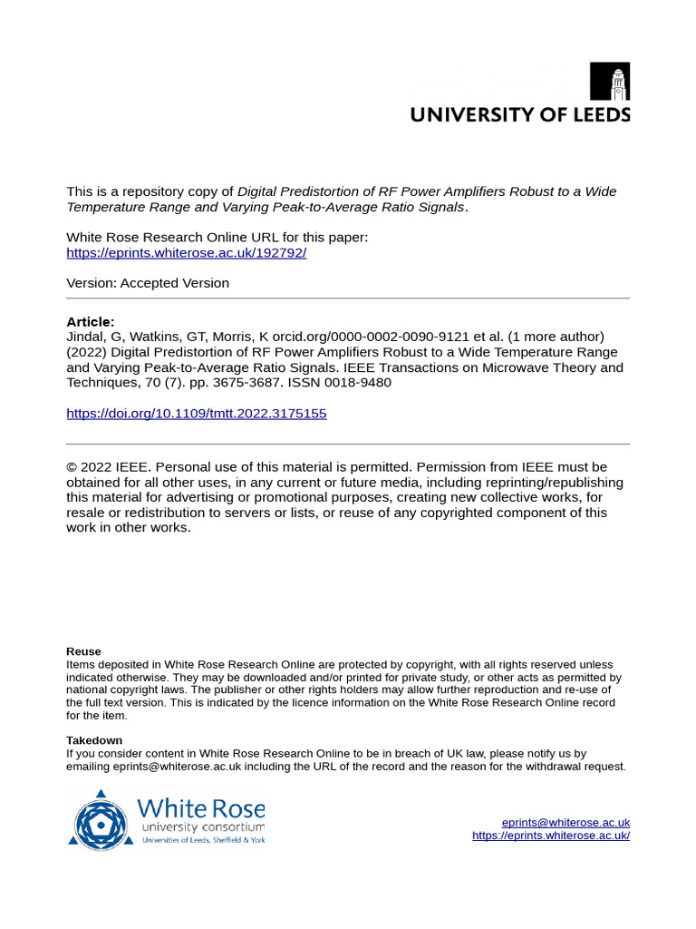 Digital Pre-Distortion of RF Power Amplifiers | PDF | Amplifier | Transistor