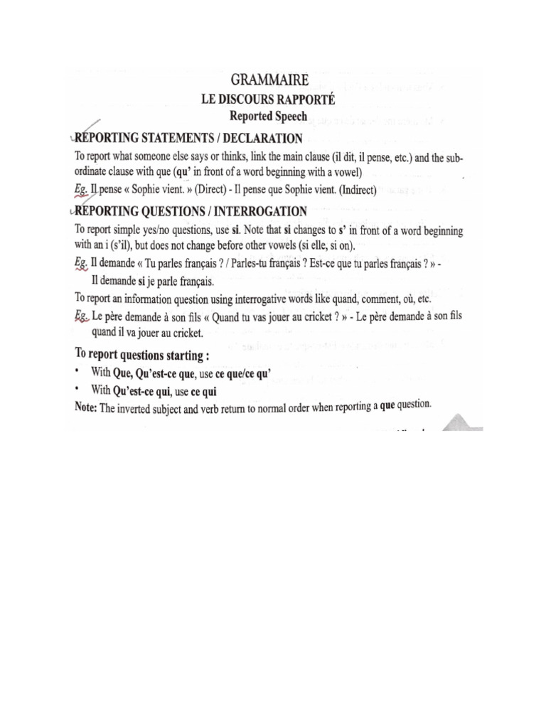 Grade 10 le discours rapporte | PDF