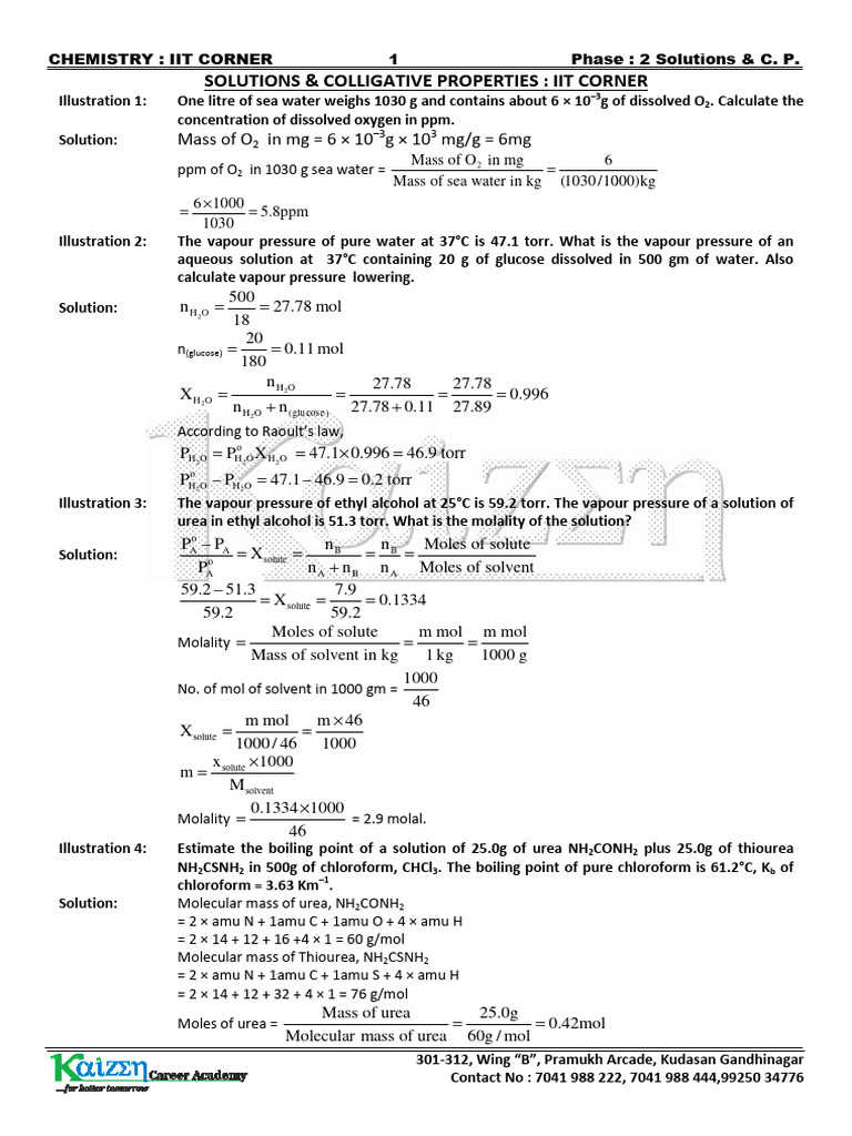 Phase 2 Unit 2 Solutions and Colligative Properties Eng Med IIT CORNER | PDF | Dissociation ...