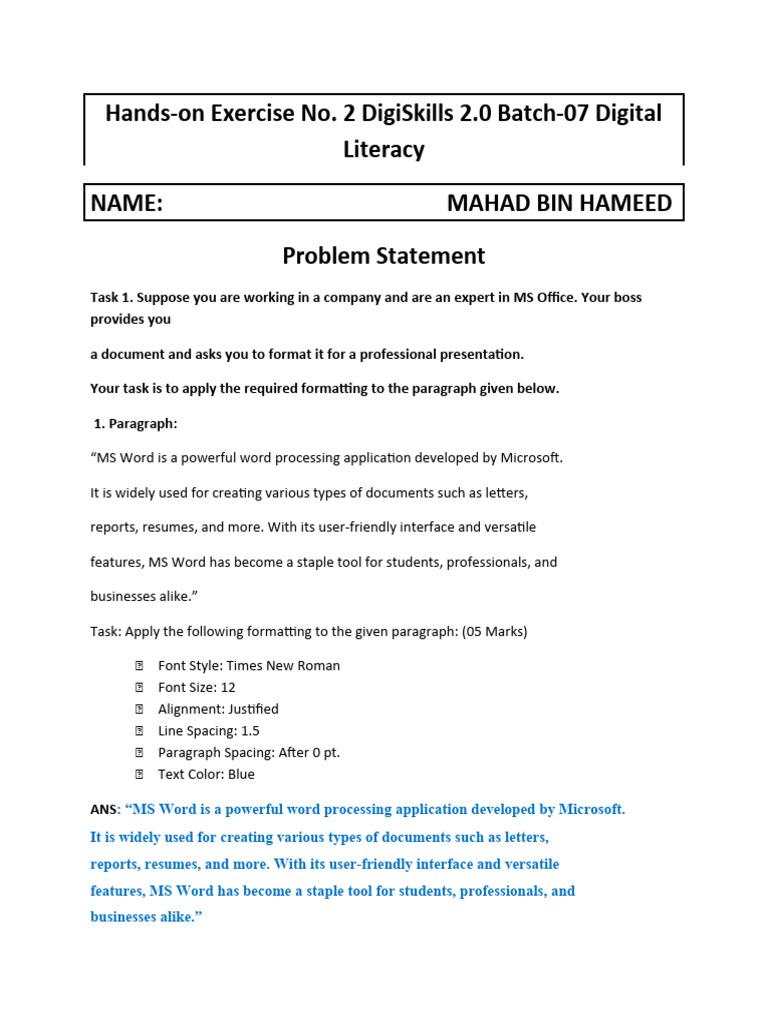 Hands ON EXERCISE DIGITAL LITERACY 2 | PDF | Career & Growth