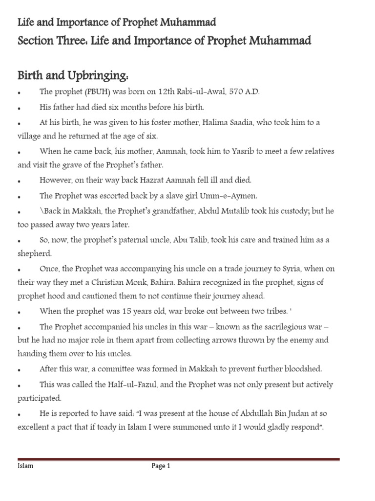 Life and Importance of Prophet Muhammad | PDF | Muhammad | Medina