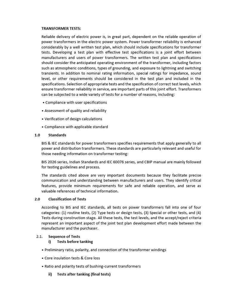 Transformer Tests - Part 1 | PDF | Transformer | Electrical Impedance