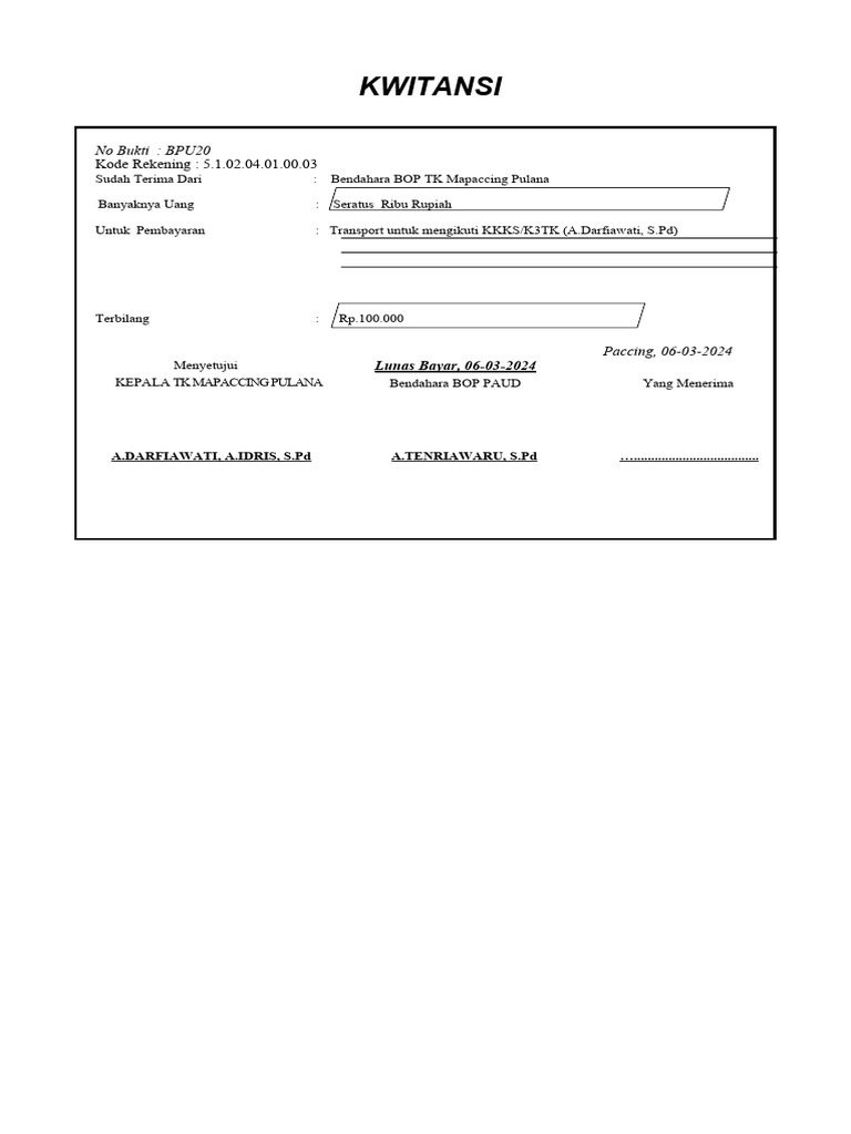 Update Kwitansi Arkas Bop | PDF