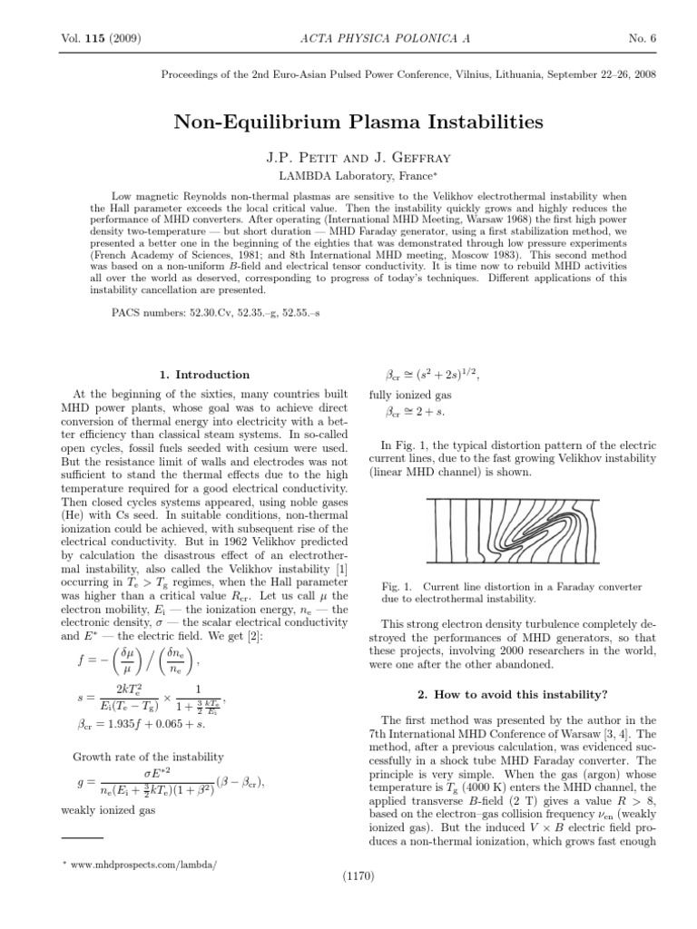 Non-Equilibrium Plasma Instabilities | PDF | Electricity | Physics