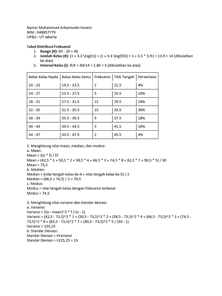 Analisis Statistik Distribusi Frekuensi | PDF