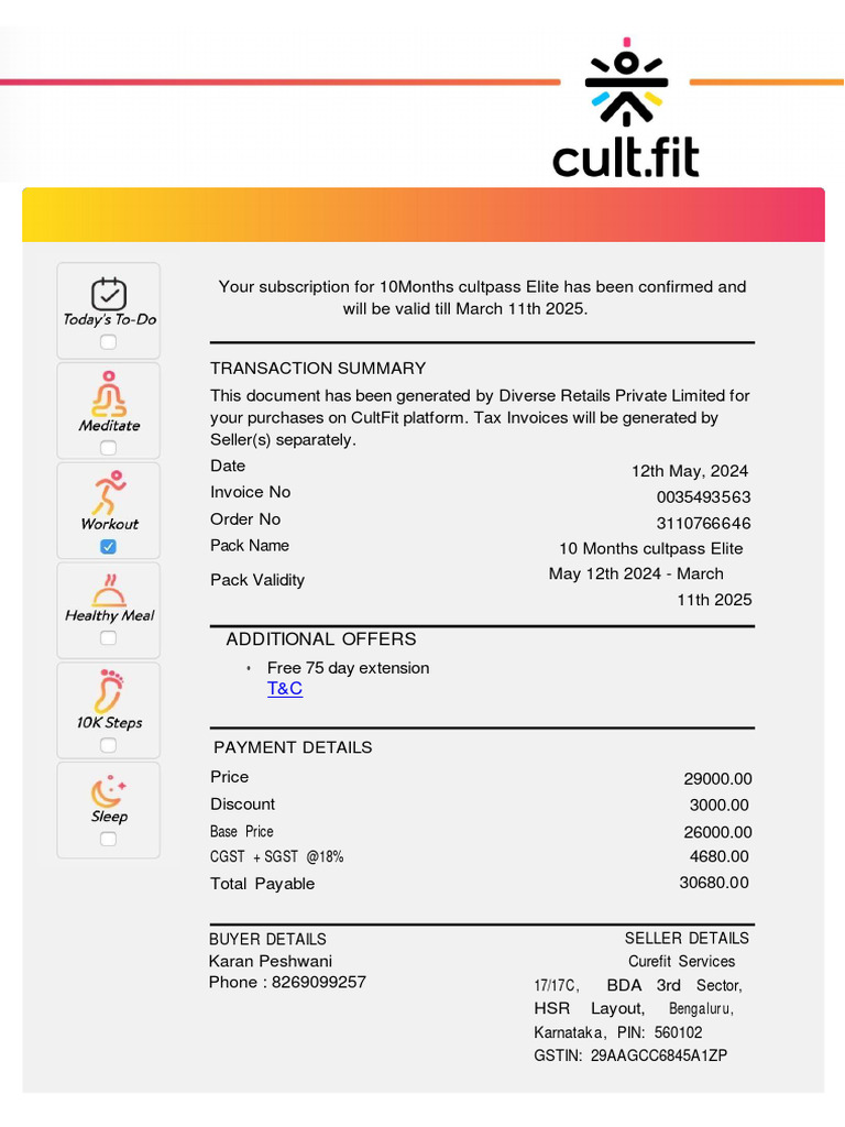 Karan Gym Bill | PDF