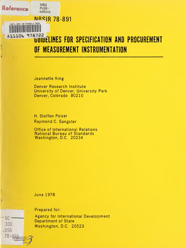 Guidelines For Specification And Procurement Of Measurement Instrument