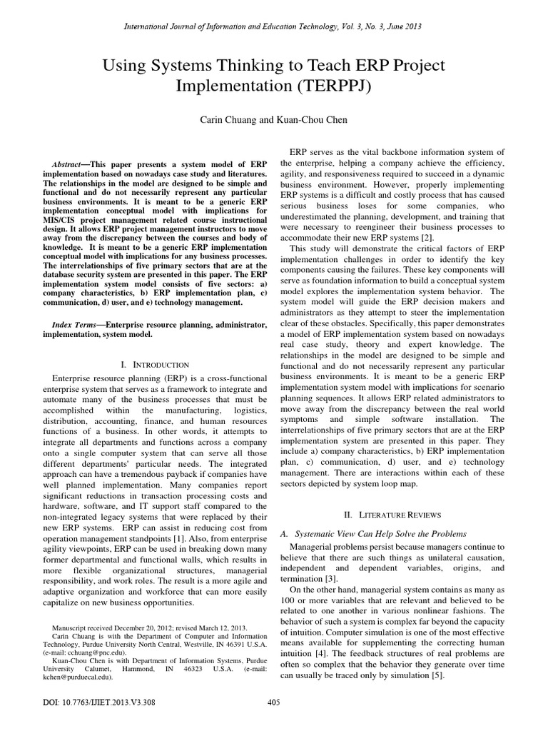 Using Systems Thinking To Teach ERP Project Implementation (TERPPJ) | PDF | Enterprise Resource ...