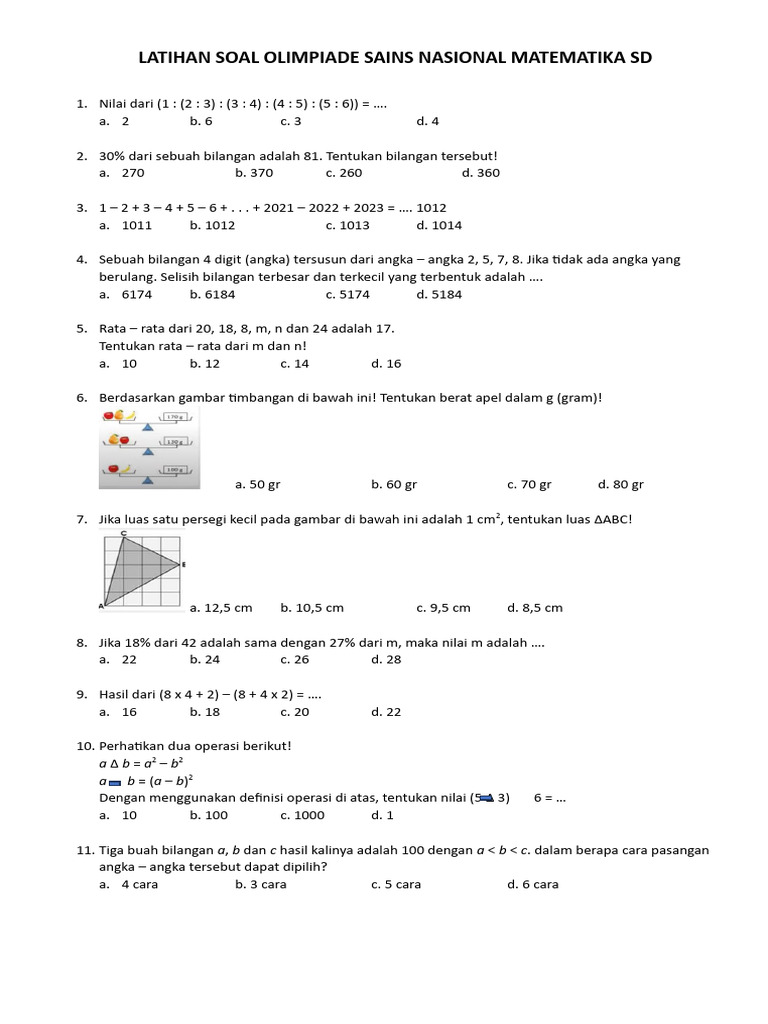 Latihan Soal Olimpiade Sains Nasional Matematika SD | PDF