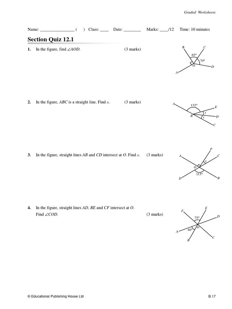 S1B - ws12 - Sec - e - (Angles Related To Straight Lines) | PDF ...