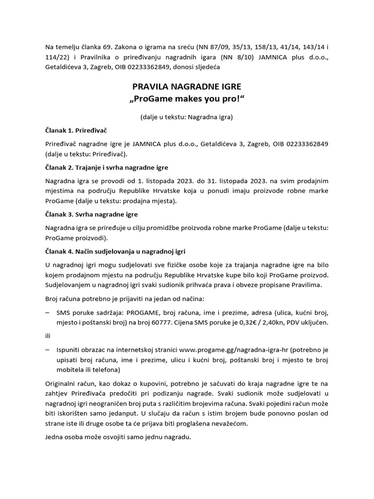 Jamnica Plus ProGame Makes You Pro Pravila | PDF
