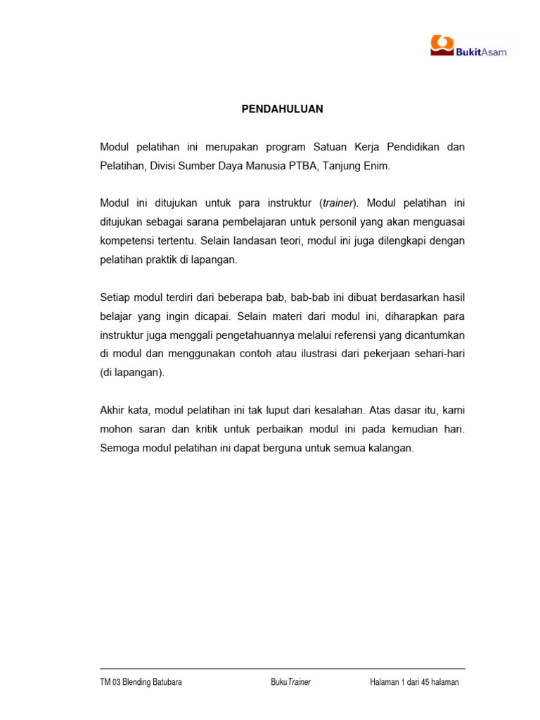 BLENDING BATUBARA (Modul Trainer) | PDF
