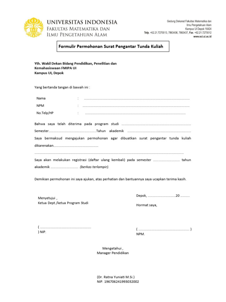 Form SRT Tunda Kuliah | PDF | Karier & Perkembangan | Seni