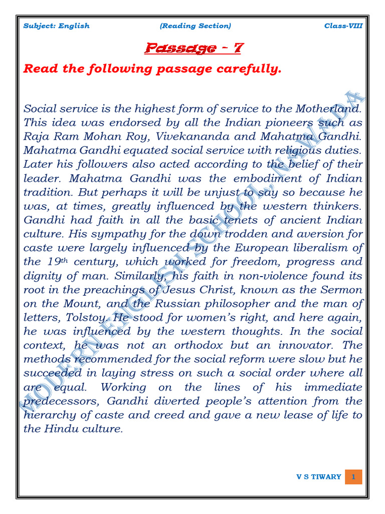 VIII Passage 7 | PDF | Mahatma Gandhi | Sermon