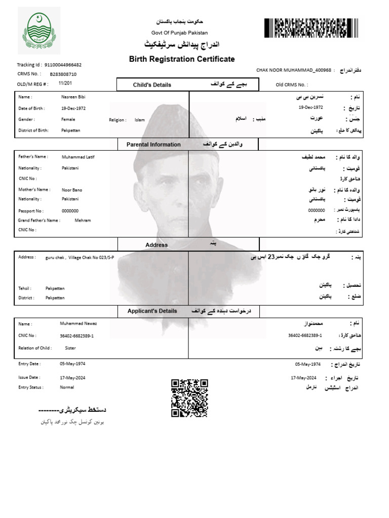 Birth Registration Certificate: Child's Details | PDF
