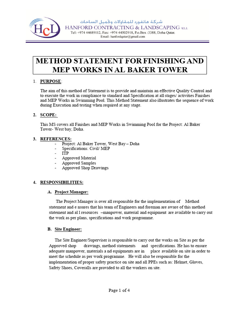 Method of Statement For Swimming Poo - Al Bake Tower | PDF | Plaster | Leak
