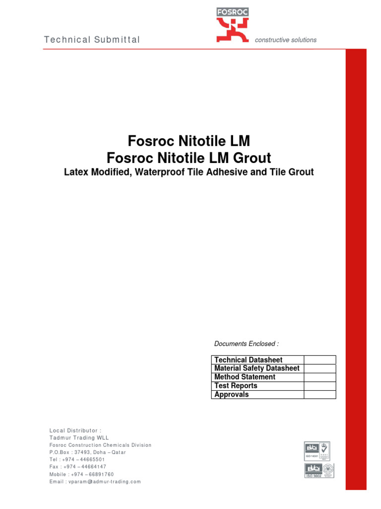 Fosroc Nitotile LM Grout Overview | PDF | Concrete | Adhesive