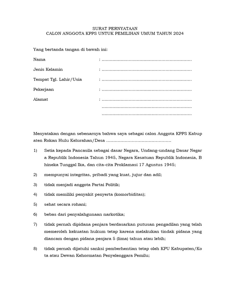 Formulir Pernyataan KPPS | PDF