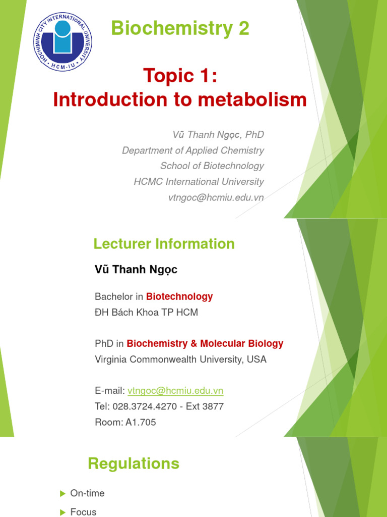 Biochem2-Week 1-Introduction To Metabolism | PDF | Metabolism ...