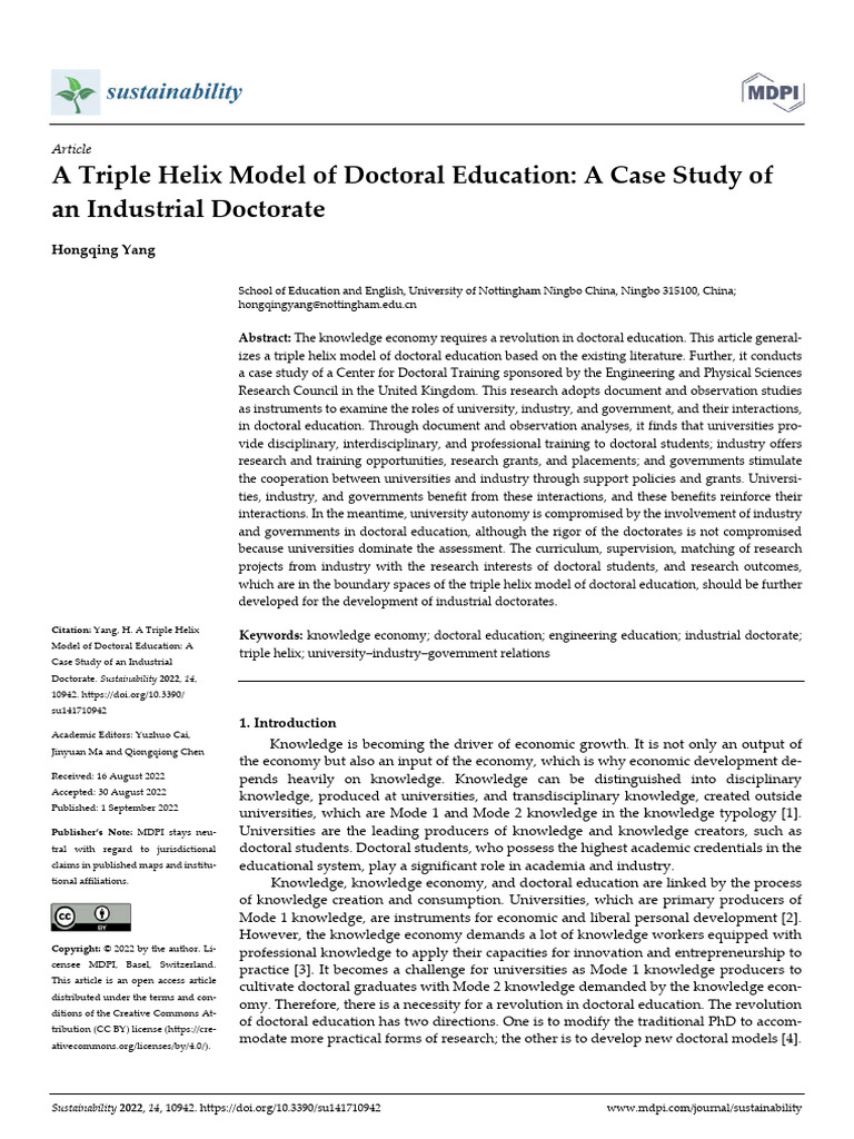 A Triple Helix Model of Doctoral Education: A Case Study of An ...