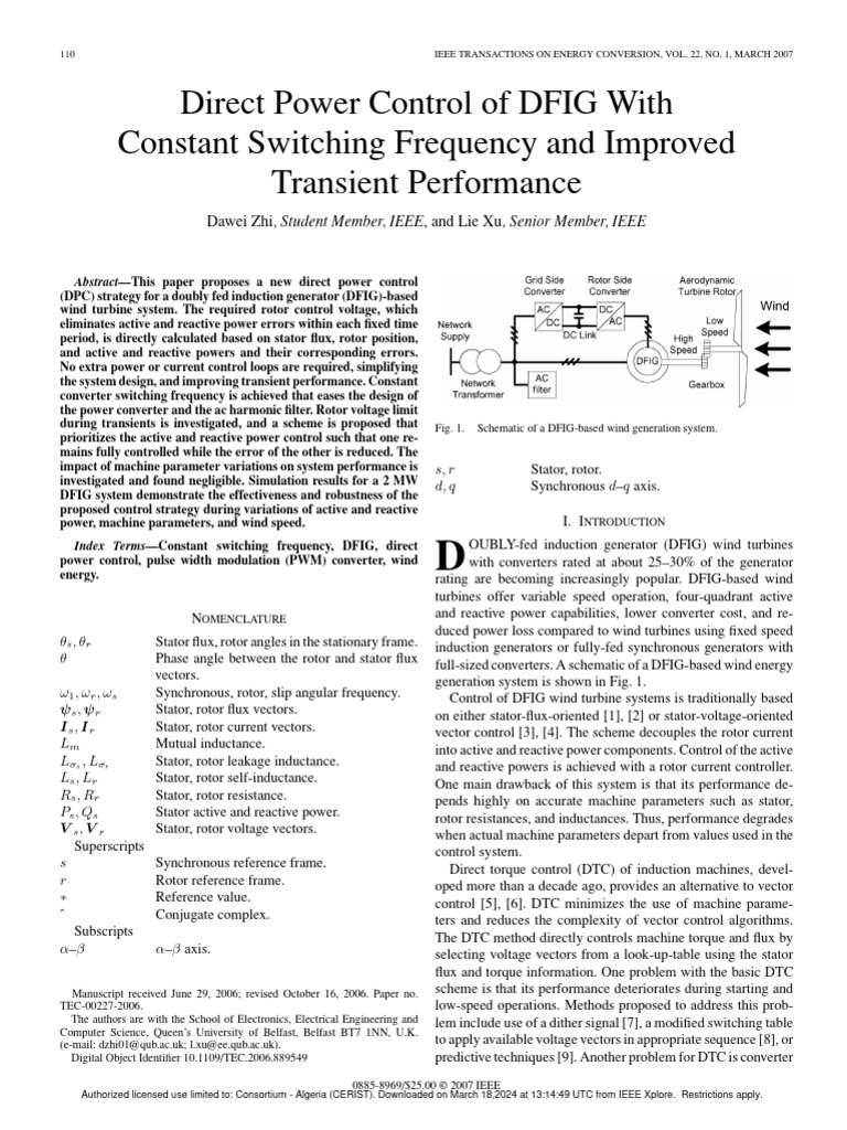 Direct Power Control of DFIG With Constant Switching Frequency and ... Direct Power Control of DFIG With Constant Switching Frequency and ...