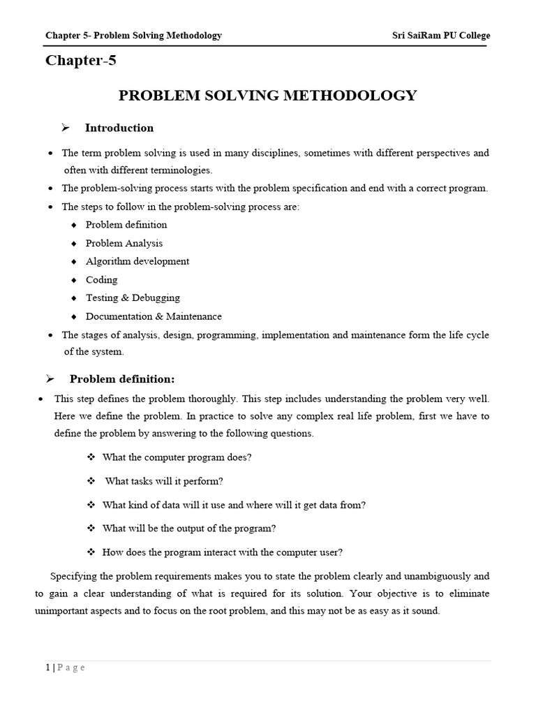 Chapter 5 Problem Solving Methodology | PDF | Algorithms | Computer Program