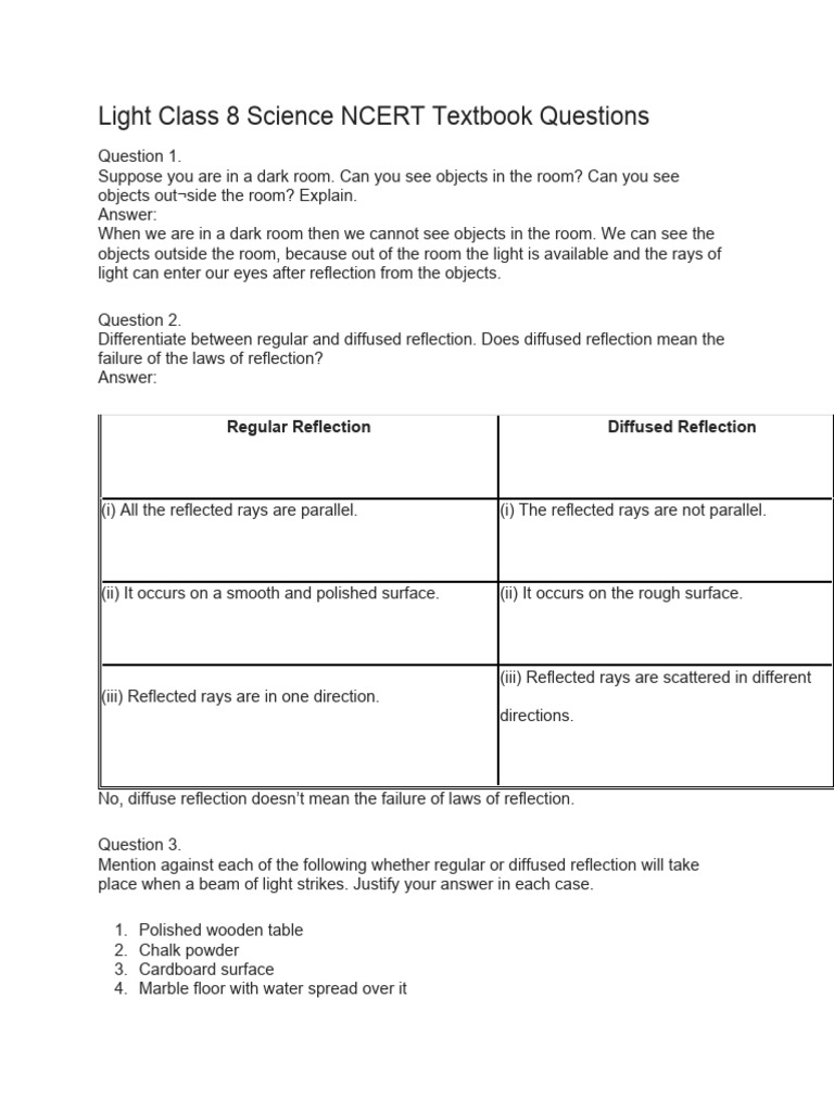 Ch Light QuestionsAnswer | PDF | Reflection (Physics) | Mirror