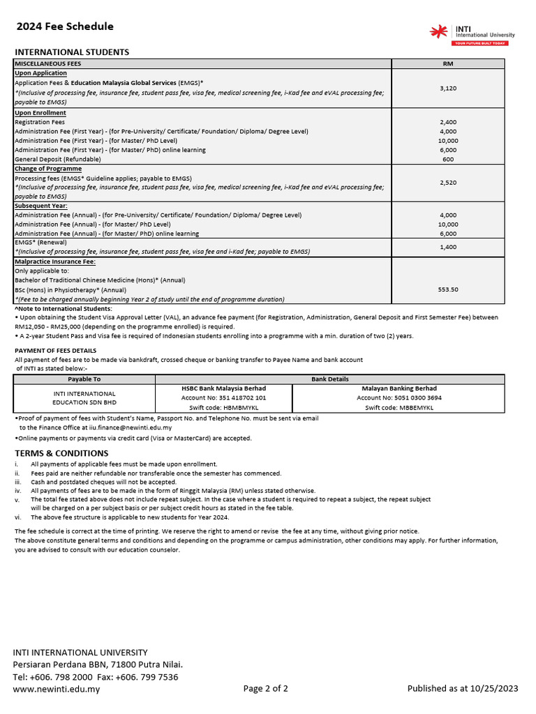 IU_2024_INTERNATIONAL MISC FEES_GENERAL PROGRAMS (Page 2) | PDF | Payments | Cheque