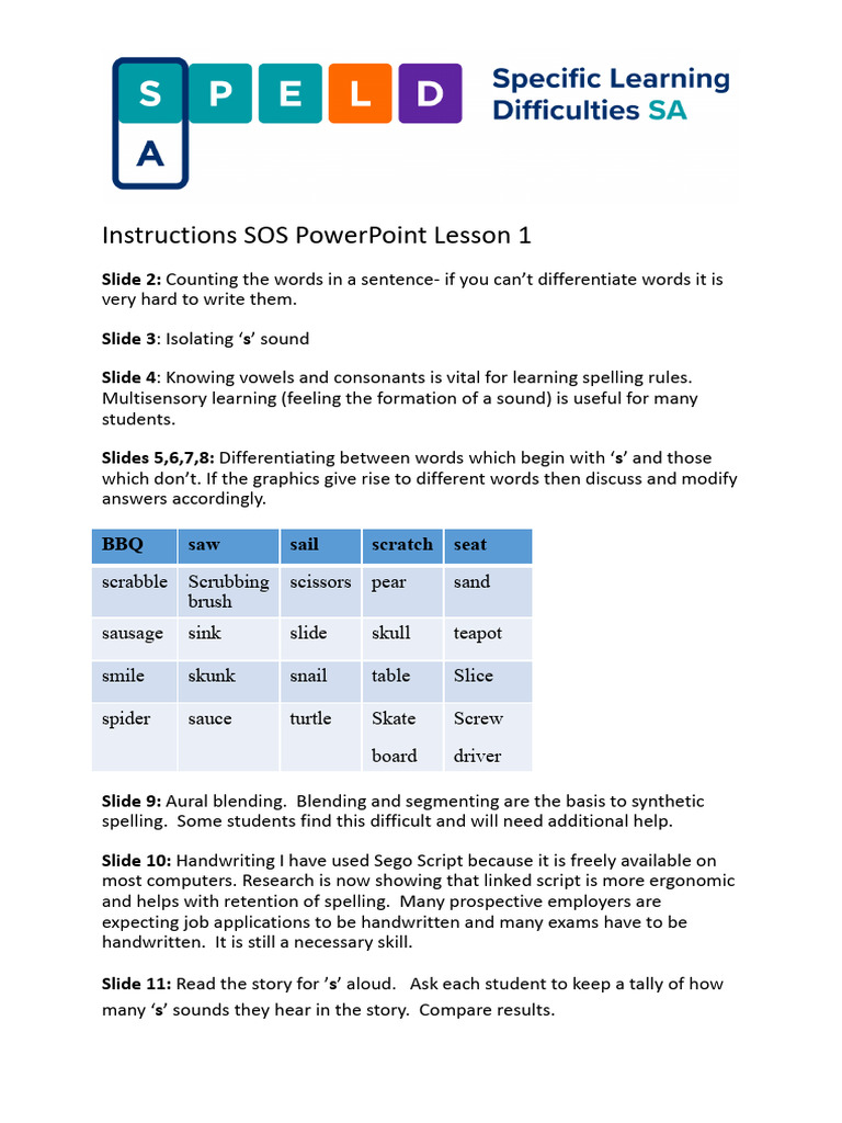 Instructions_SOS_PowerPoint_Lesson_1 | Download Free PDF | Linguistics ...