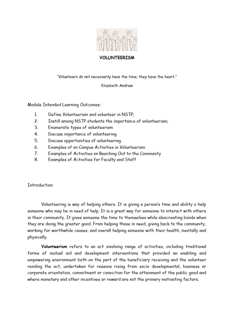 Types of Volunteerism Explained | PDF | Volunteering